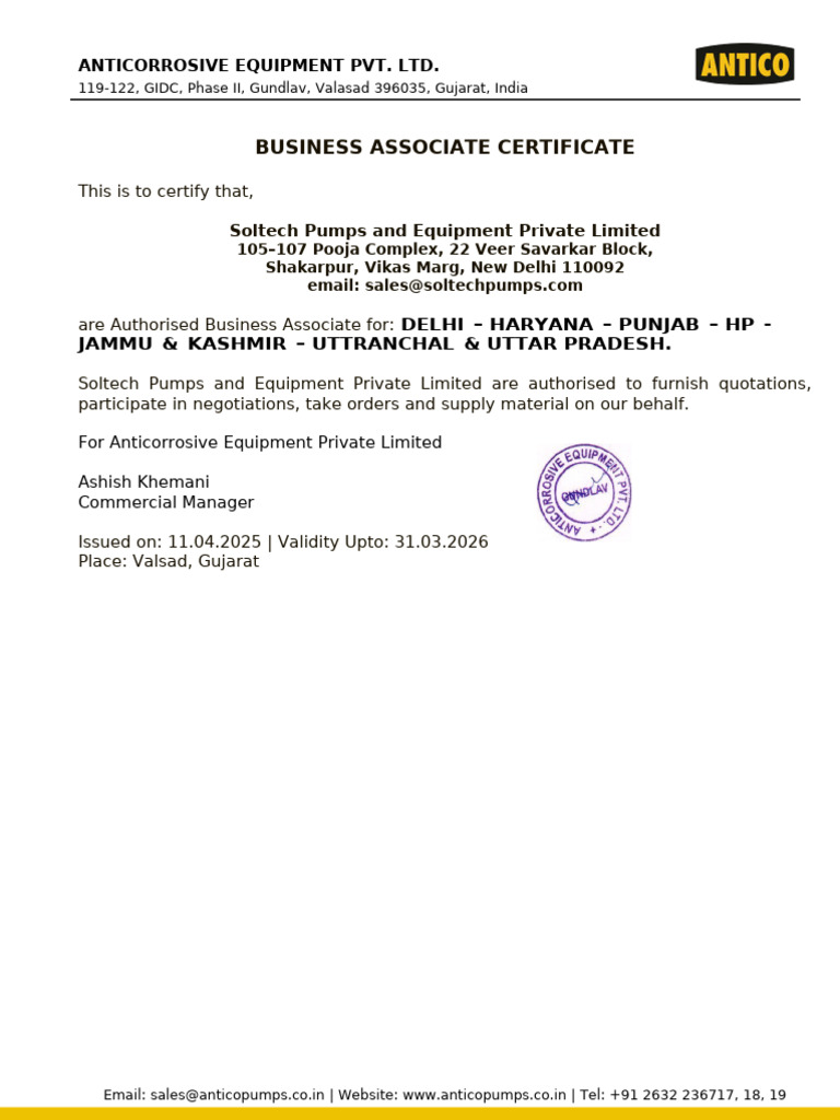 ANTICO Authorization Certificate | PDF