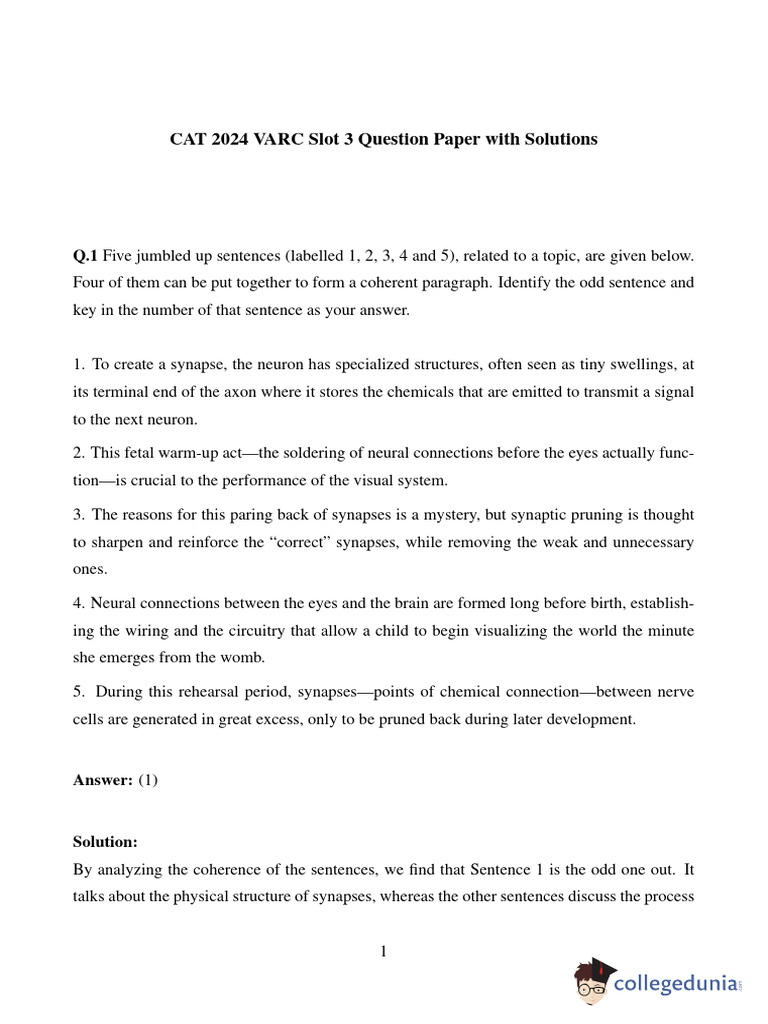 CAT 2024 VARC Slot 3 Question Paper Solutions | PDF | Synapse | Marketing