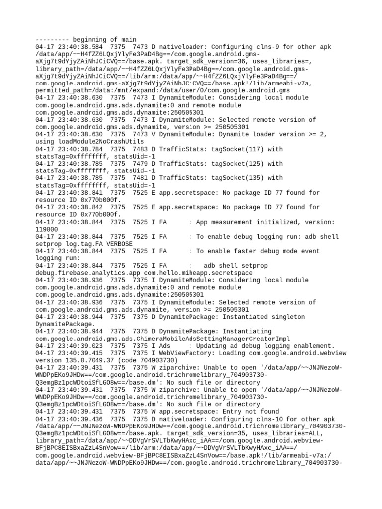 Com - Hello.miheapp - Secretspace Logcat | PDF | Computer Engineering | System Software