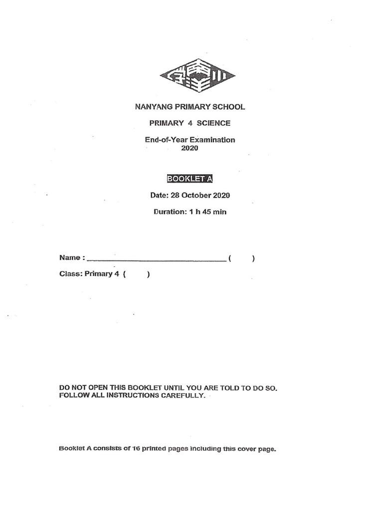 P4 Science 2020 SA2 Nanyang Exam Paper | PDF