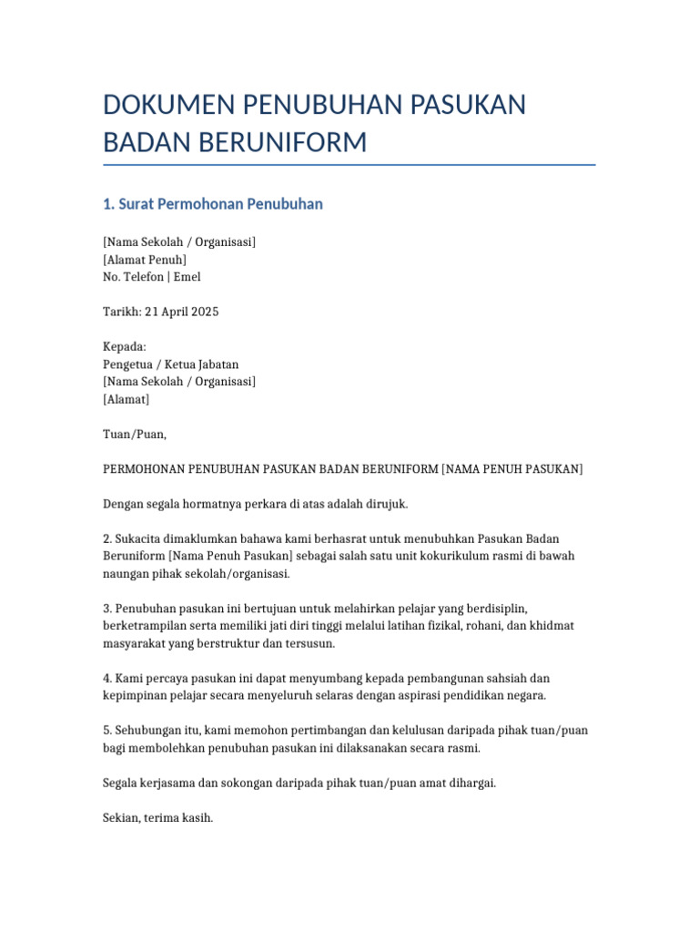 Dokumen Penubuhan Badan Beruniform | PDF