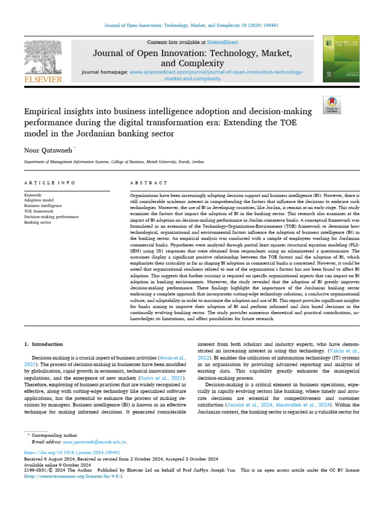 BI Adoption in Jordanian Banking Sector | PDF | Business Intelligence ...