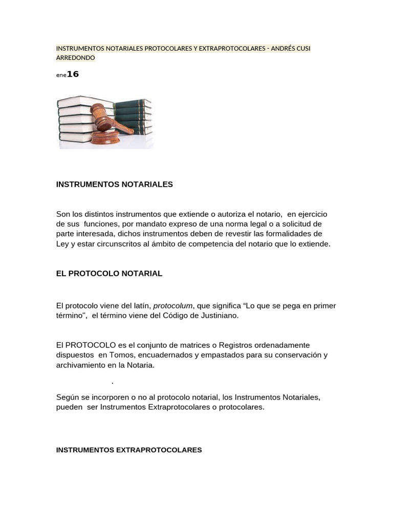 Instrumentos Notariales Protocolares y Extraprotocolares | PDF | Ley común | Derecho Civil ...
