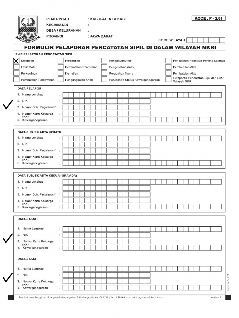 Formulir Akta Kelahiran (F-2.01) New | PDF