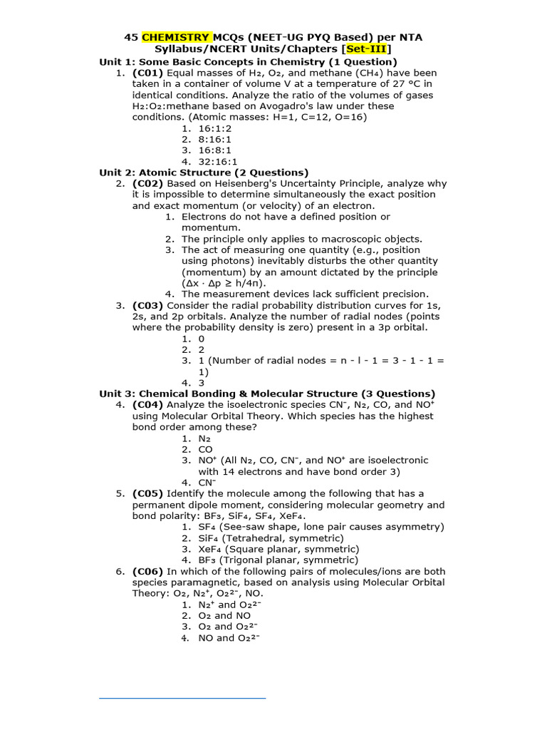 NEET-UG Chemistry MCQs Set-III | PDF | Acid | Atomic Orbital