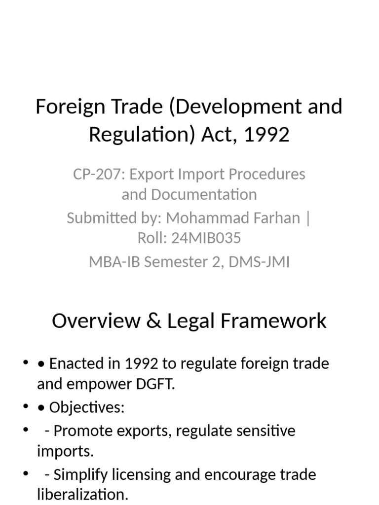 Foreign Trade Assignment Presentation Farhan | PDF