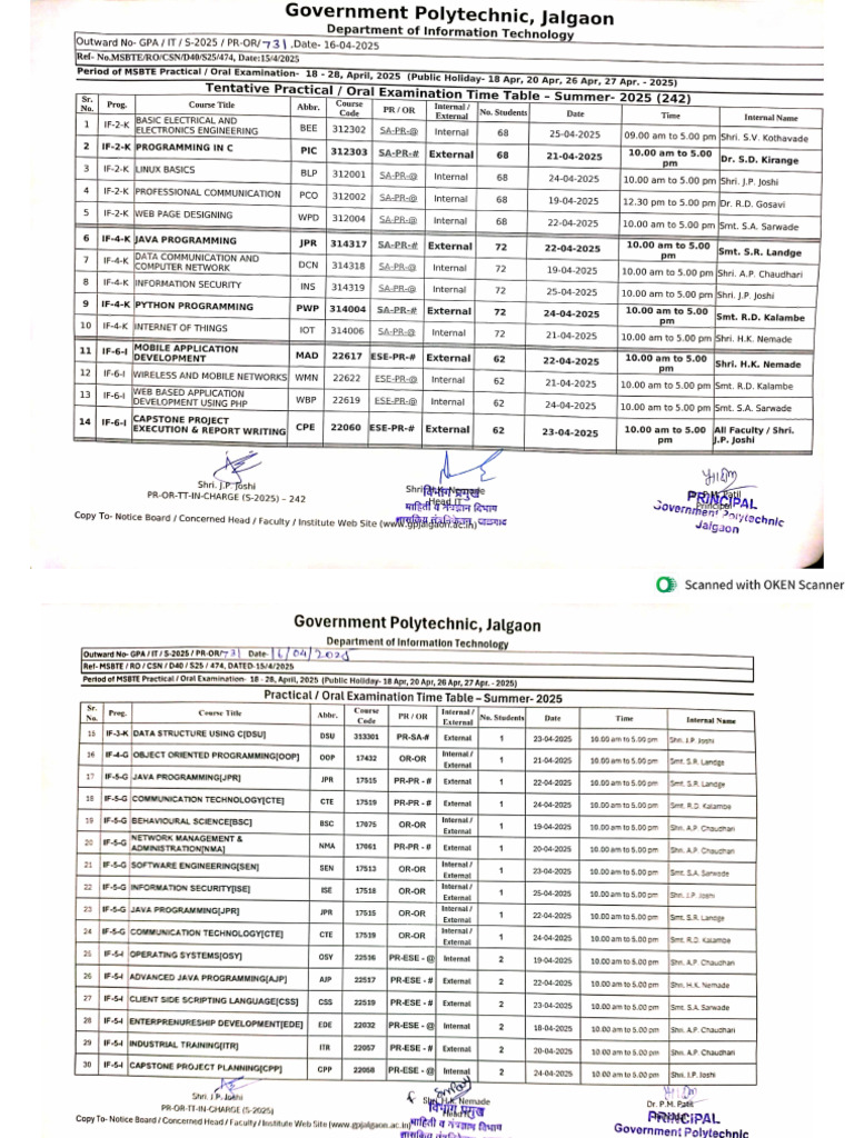 PR-OR Timetable Regular and Backlog | PDF