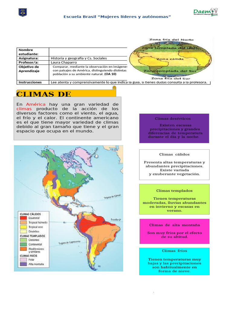 guía de clima y paisajes de América | PDF | Clima | Clima templado