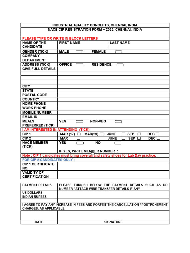 AMPP-CIP-REGISTRATION FORM-2025-CHENNAI-Rev.2 | PDF