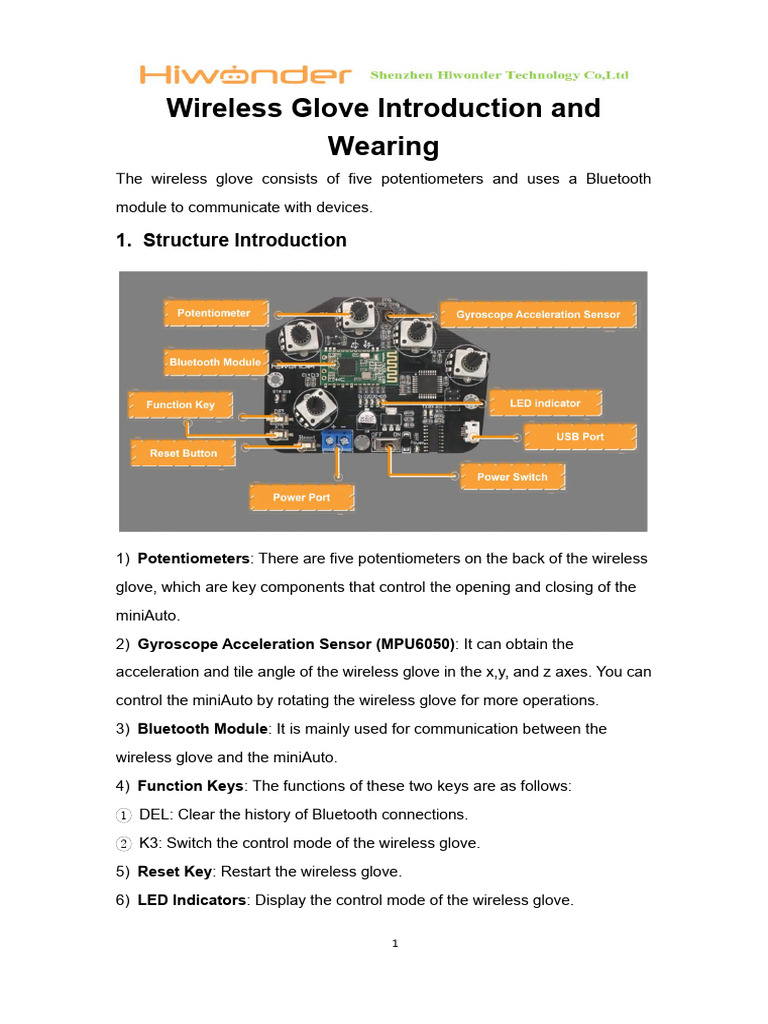 9.1 Wireless Glove Introduction and Wearing | PDF