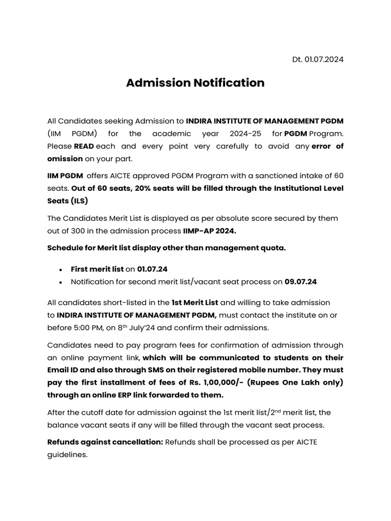 1ST MERIT LIST NOTIFICATION (1) | PDF