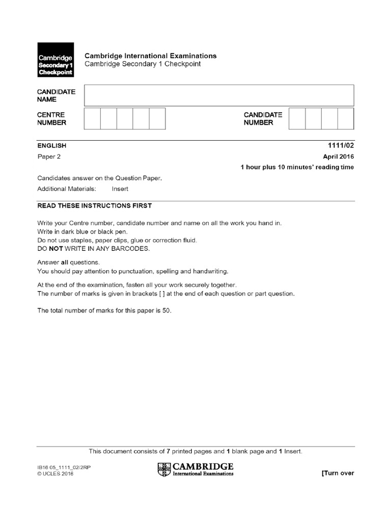 Secondary Checkpoint - English (1111) April 2016 Paper 2 - TOAZ - INFO ...