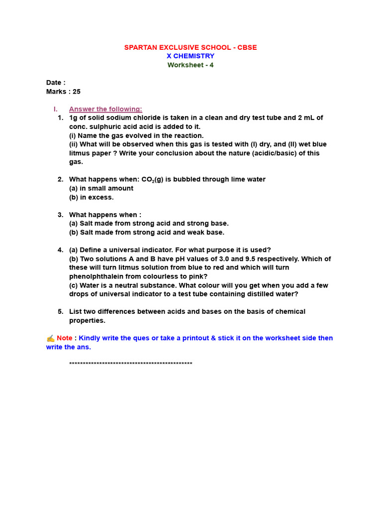 10th STD CH 2 Worksheet No.4 | PDF