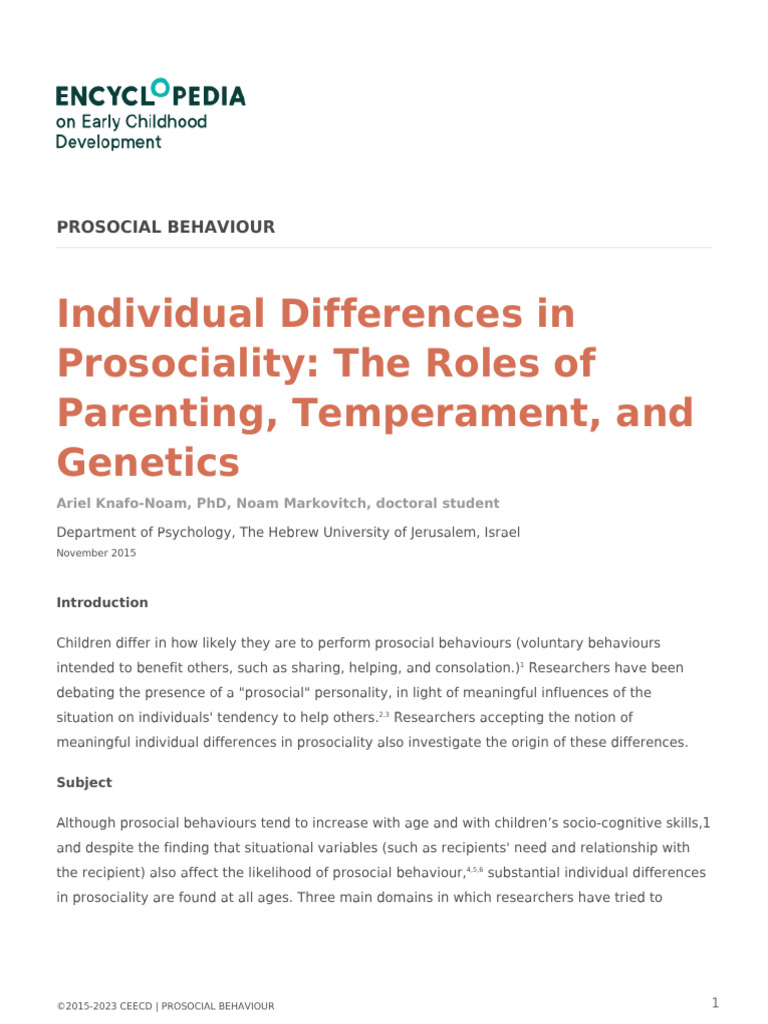 Individual Differences Prosociality Roles Parenting | PDF | Parenting ...