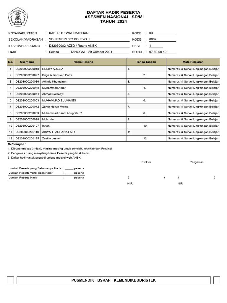 Absen h2 Pelaksanaan | PDF