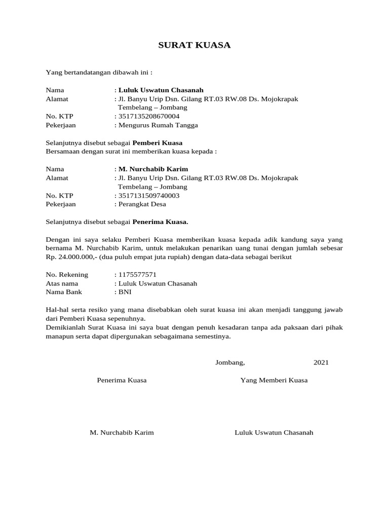 Contoh Surat Kuasa | PDF