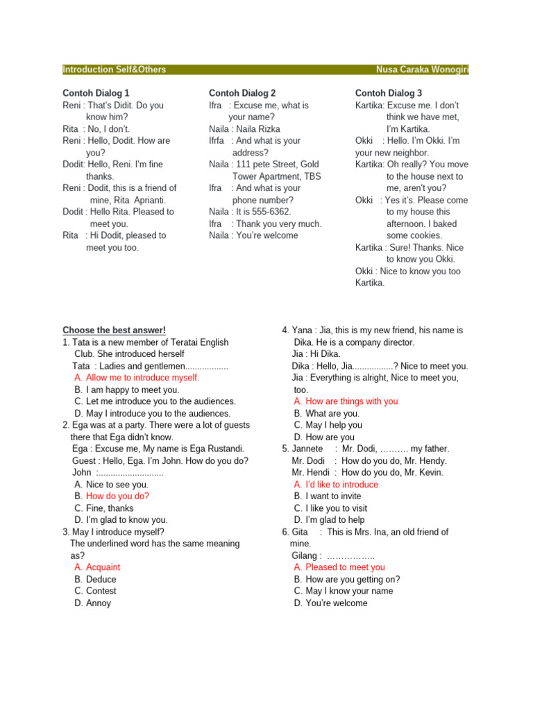 Soal Introduction Self&Others | PDF