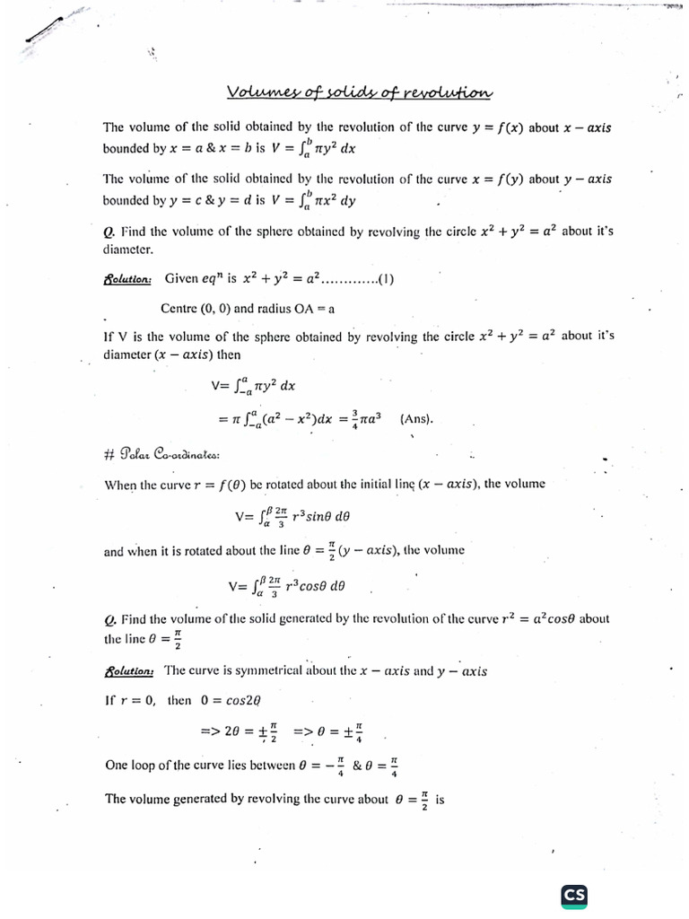 Area of Plane Curve & Volumes of Solid Revolution by Mainuddin Sir | PDF