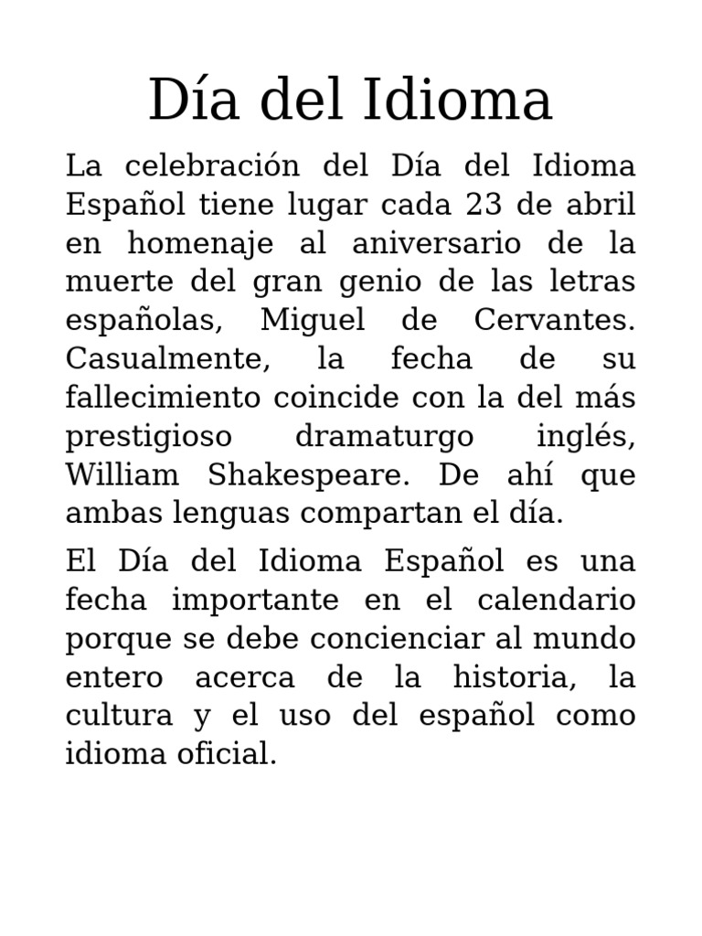Celebración del Día del Idioma Español | PDF