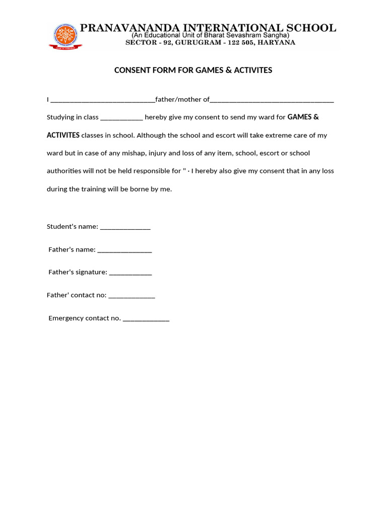 Parent Consent for School Activities | PDF