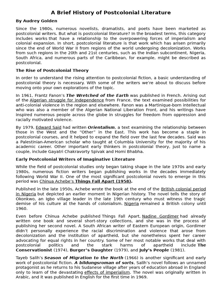 1-Introduction To Postcolonial Literature | PDF | Postcolonialism | Colonialism