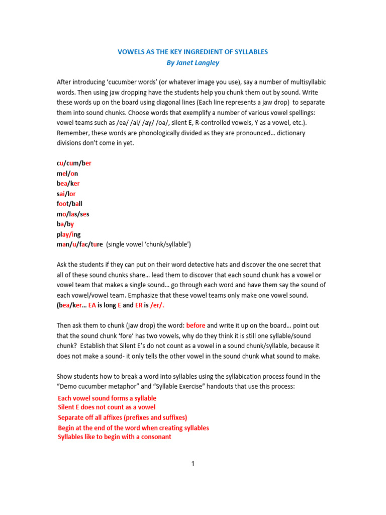 Understanding Syllables Through Vowels | PDF