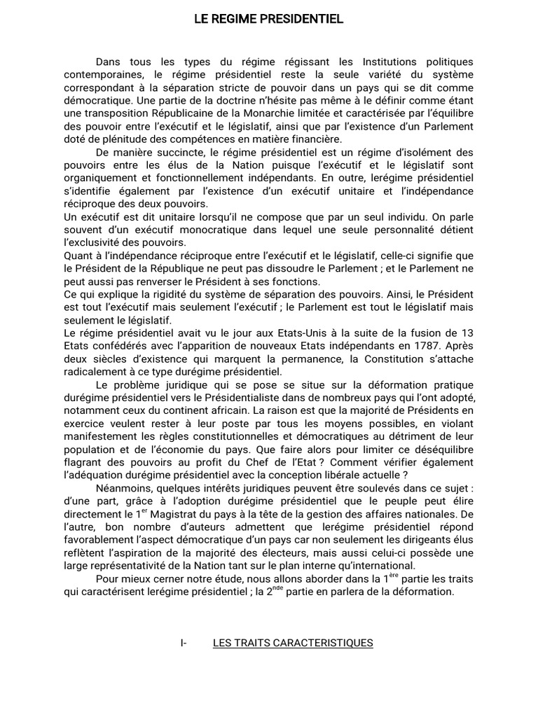 Comprendre le régime présidentiel | PDF
