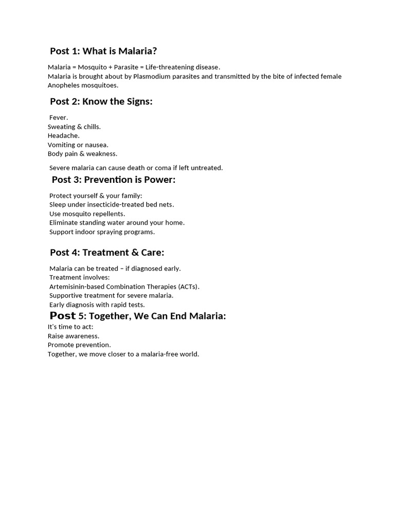 Understanding Malaria: Signs, Prevention, Treatment | PDF