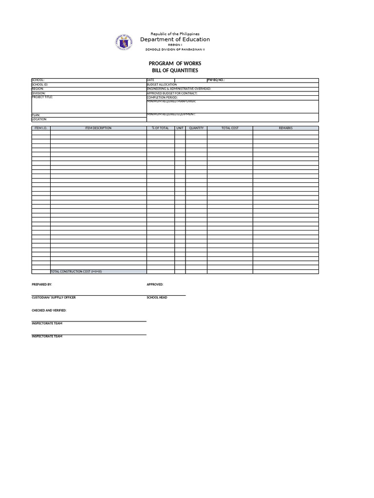 Philippines School Program of Works Budget | PDF