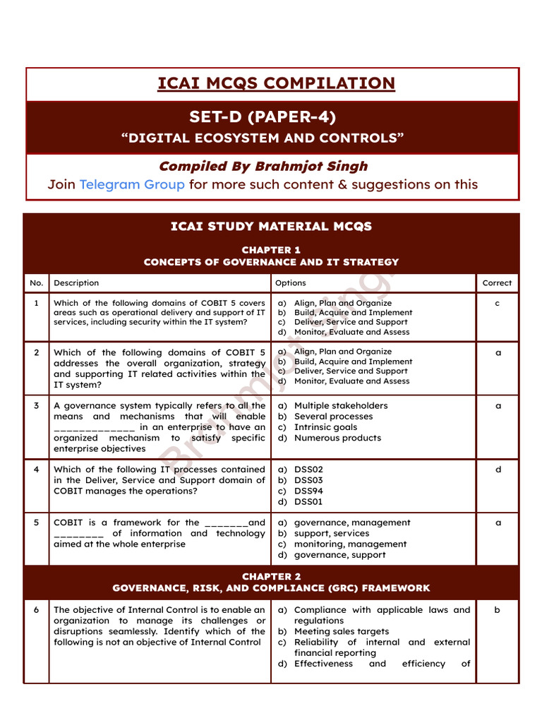 CA FINAL SET-D (Paper-4) - ICAI MCQs Compilation | PDF | Software As A ...