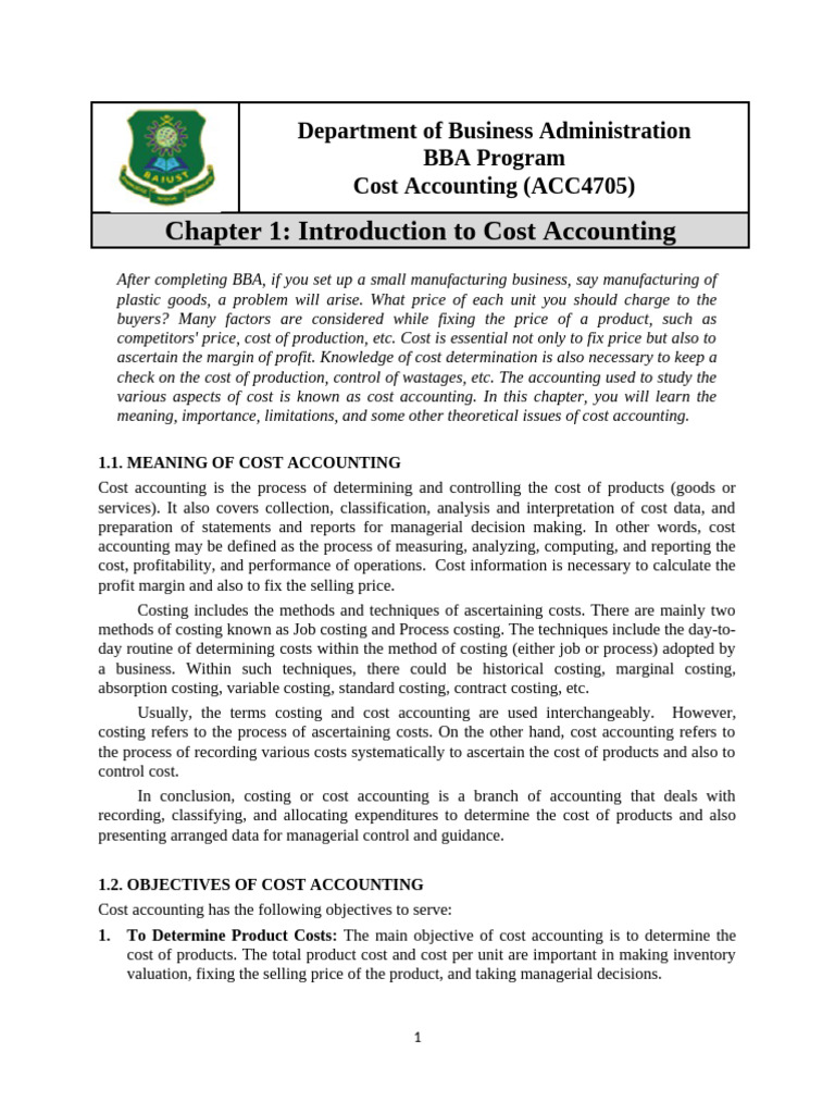 Introduction to Cost Accounting Basics | PDF | Cost Accounting | Accounting