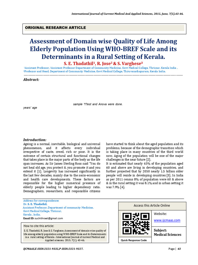 Ijcmaas June 2015 Vol7 Iss1 09 | PDF | Quality Of Life | Comorbidity