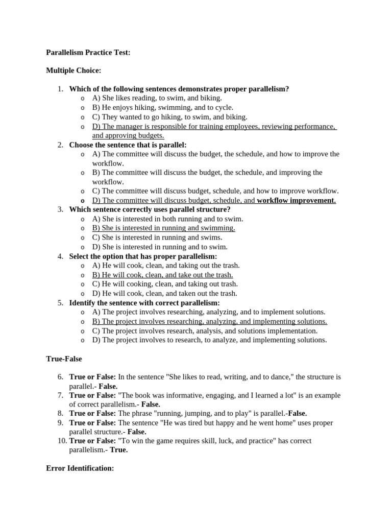 Parallelism Practice Test 2 | PDF
