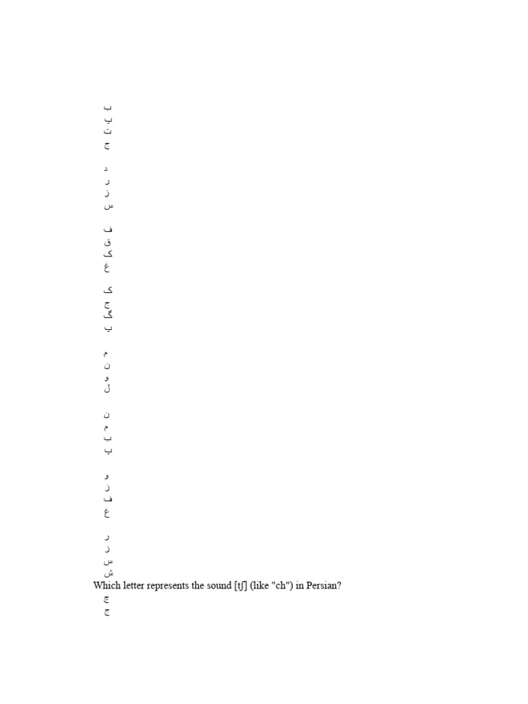 Quiz On Persian Alphabet With Pronunciation | PDF