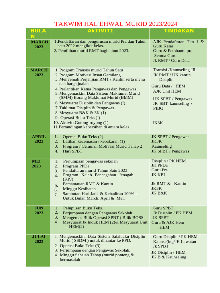 Takwim Hem 2023-2024 | PDF