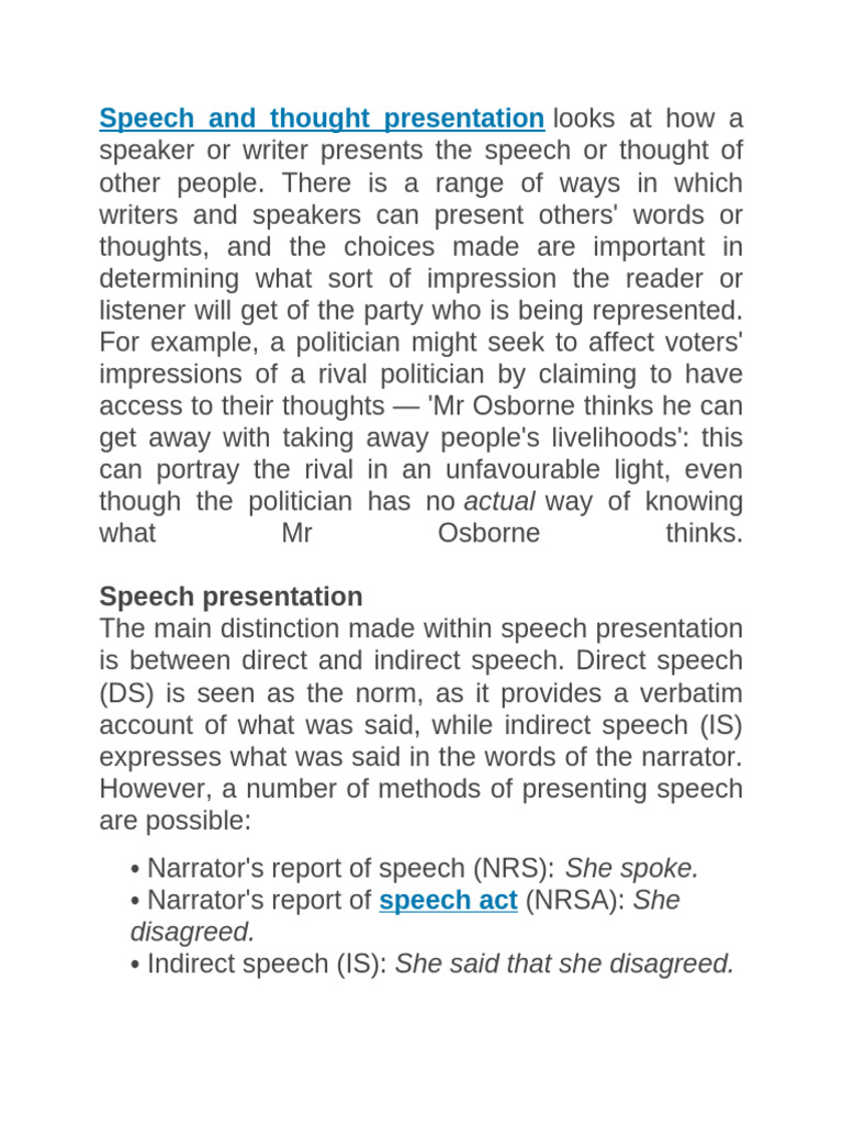 Analyzing Speech and Thought Presentation | PDF