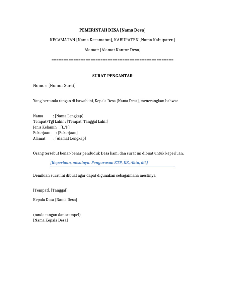 Template Surat Desa Umar Lengkap | PDF
