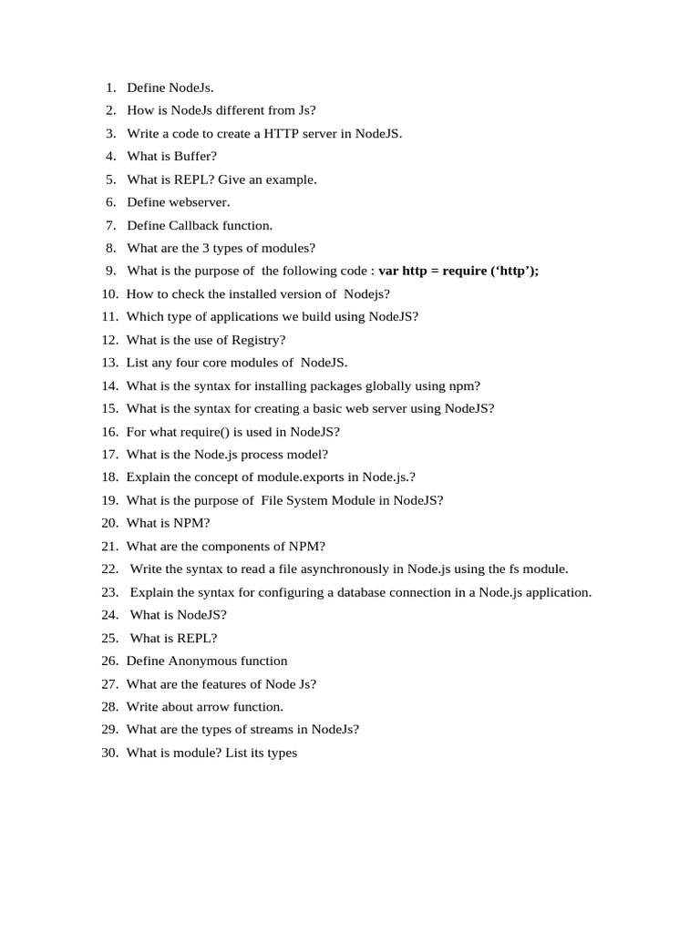 NodeJs 2marks Question Bank | PDF