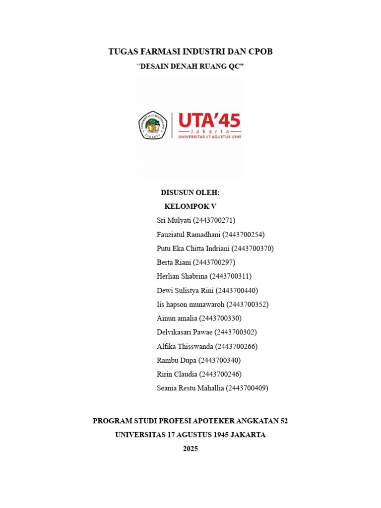 Desain Denah Ruang QC Farmasi 2025 | PDF