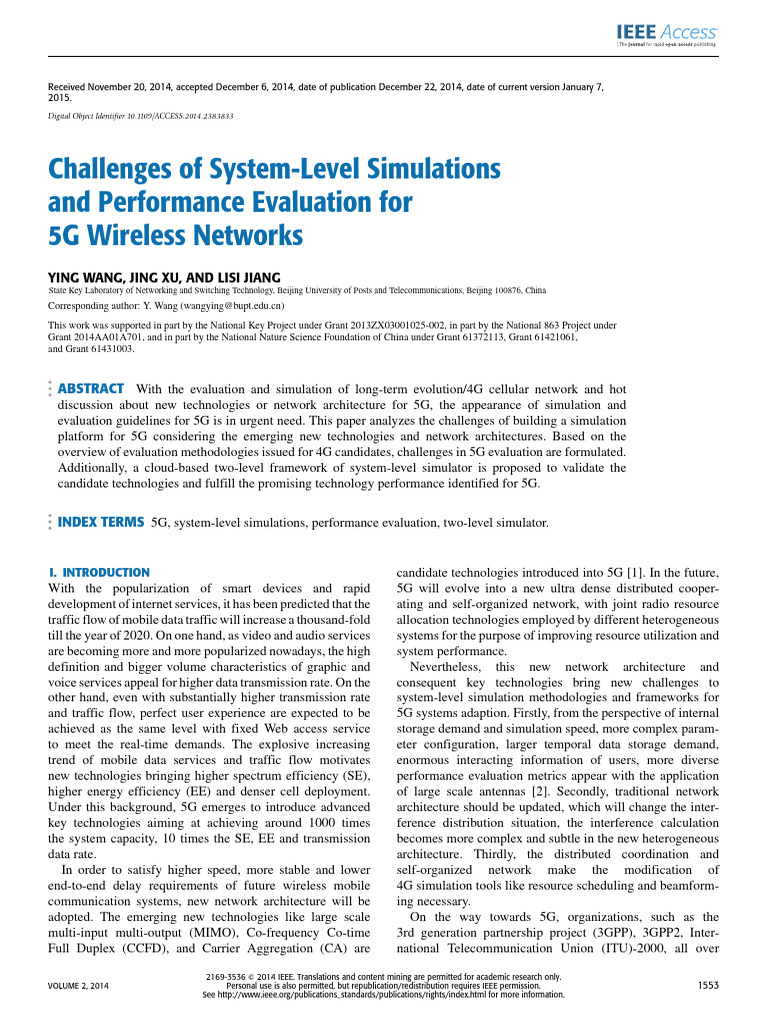 Challenges of System-Level Simulations and Performance Evaluation For 5G Wireless Networks | PDF ...