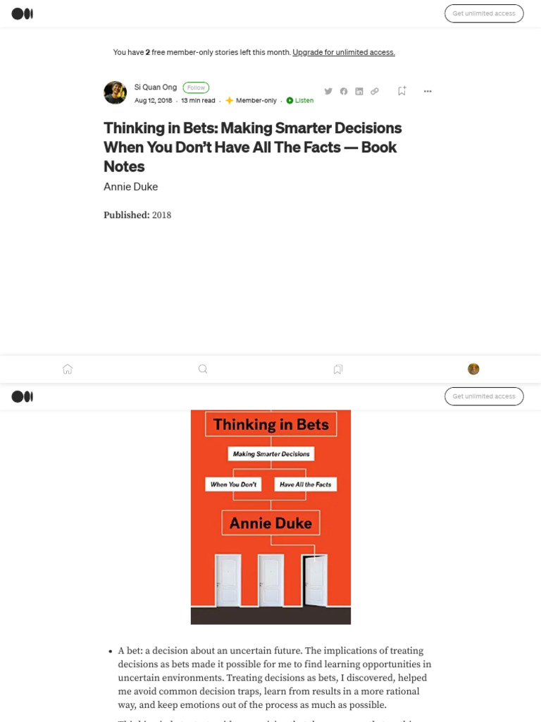 Thinking in Bets - Making Smarter Decisions When You Don't Have All The ...