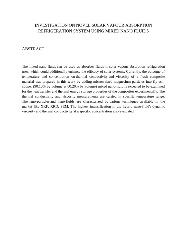 Investigation On Efficient Solar Vapour Absorption Refrigeration System Using Hybrid Nano Fluids ...