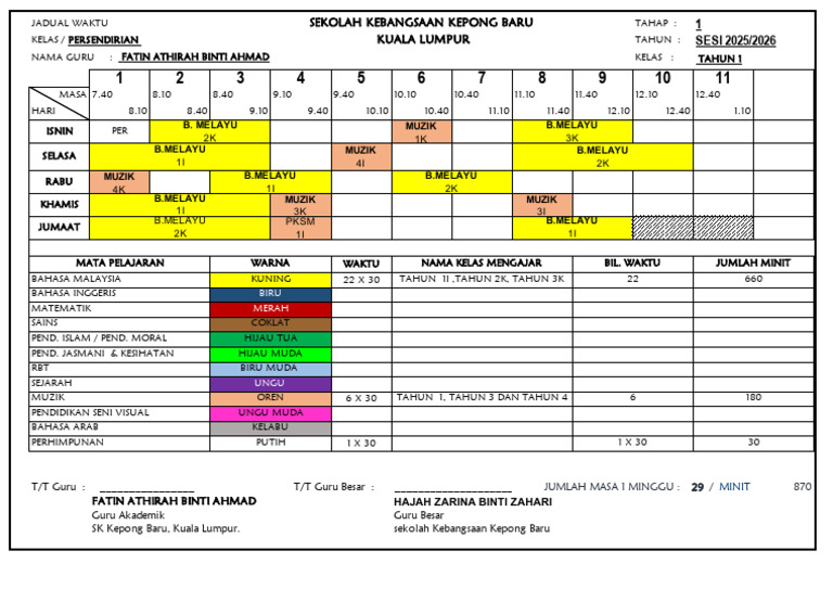 Template Jadual Waktu Guru | PDF