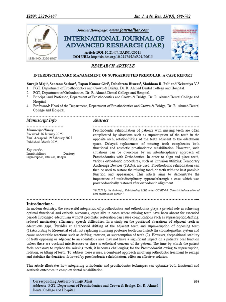 Interdisciplinary Case of Supraerupted Premolar | PDF | Dental Implant ...