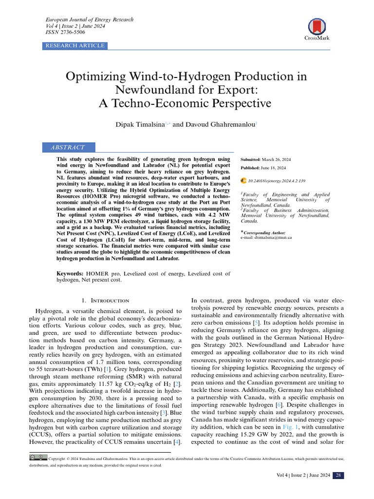 Optimizing Wind To Hydrogen Production in Newfoundland For 2lsqs09pqs ...
