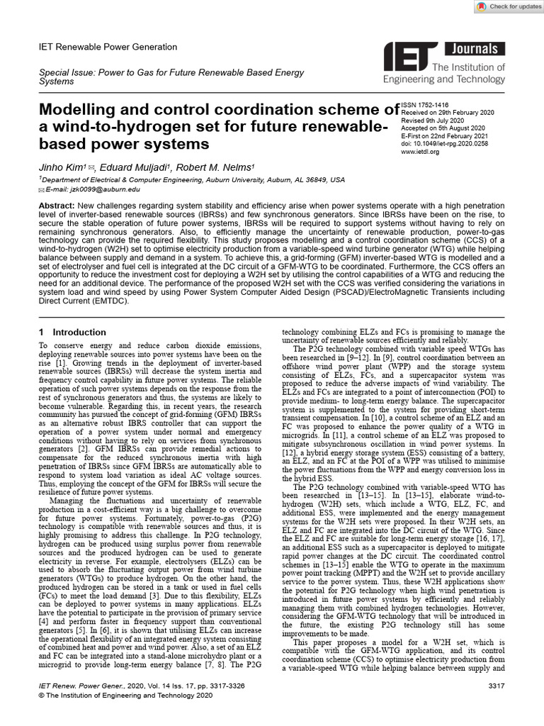 IET Renewable Power Gen - 2021 - Kim - Modelling and Control Coordination Scheme of a Wind‐to ...