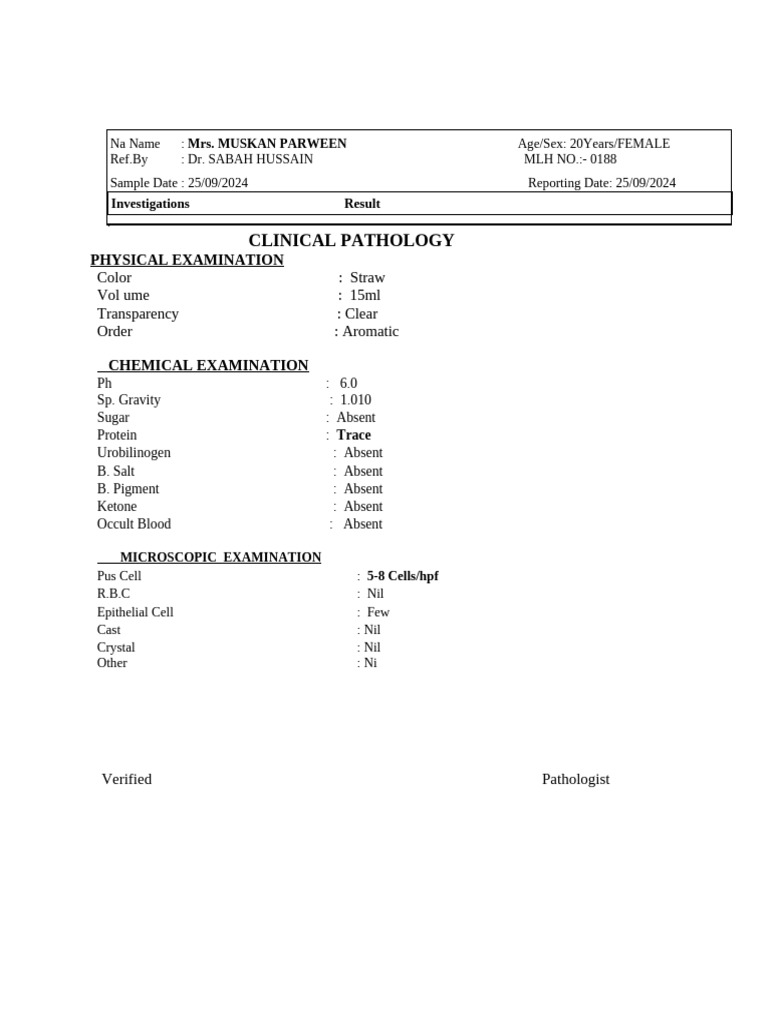 Urine Routine Formate | PDF