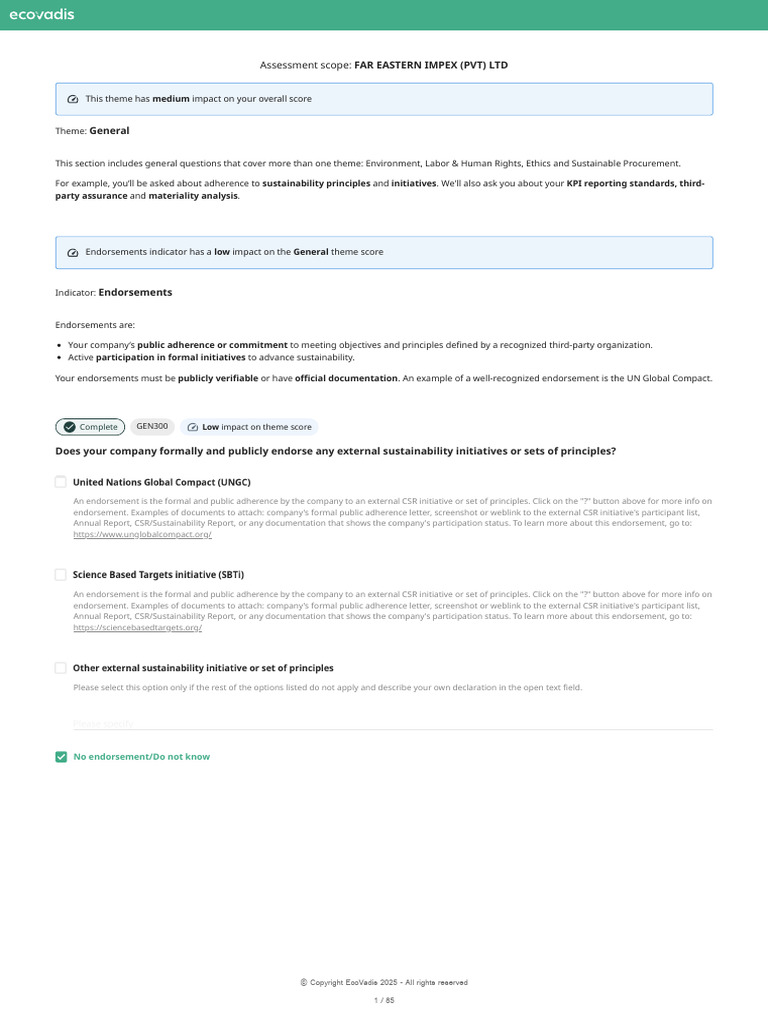 EcoVadis Questionnaire 2025 | PDF | Cost Of Living | Employment