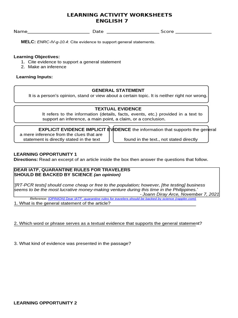 Learning Activity Worksheets | PDF | Cognitive Science | Cognition