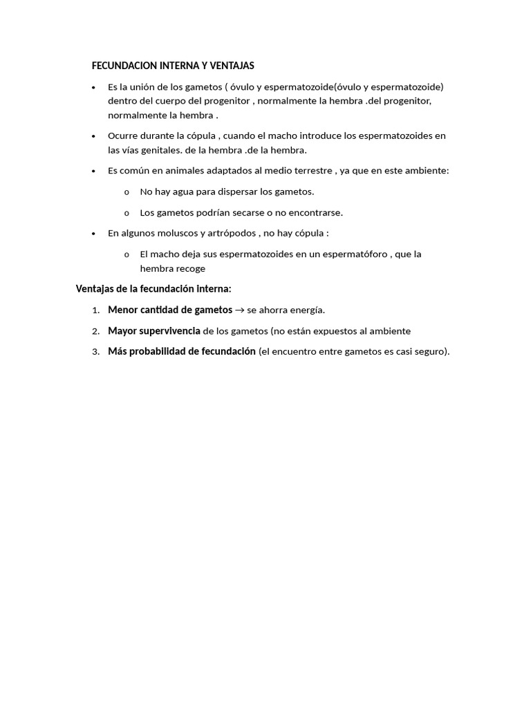 Fecundacion Interna y Ventajas | PDF